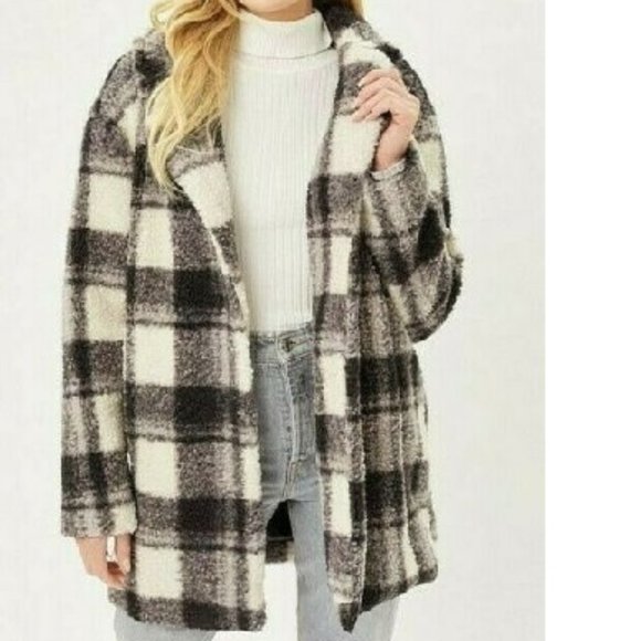 Jackets & Coats | Love Tree Plaid Sherpa Coat Jacket Button Down Cozy ...